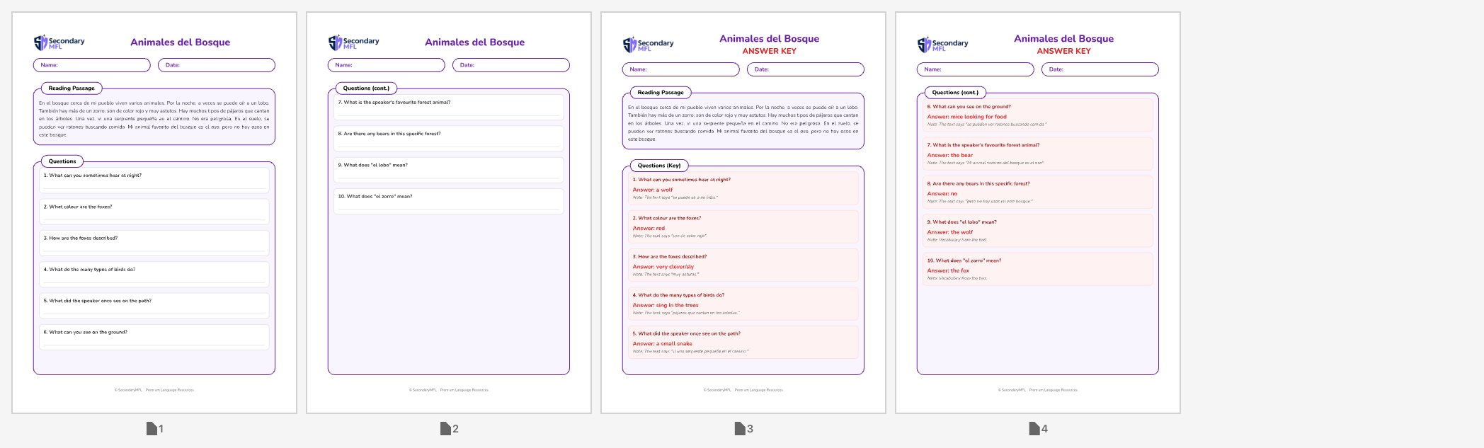 Spanish Animales del Bosque — KS3 | SecondaryMFL