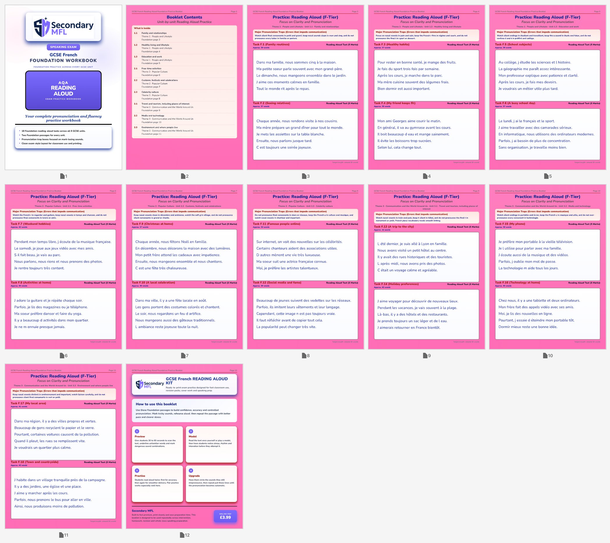 AQA GCSE French Reading Aloud Foundation Workbook | SecondaryMFL