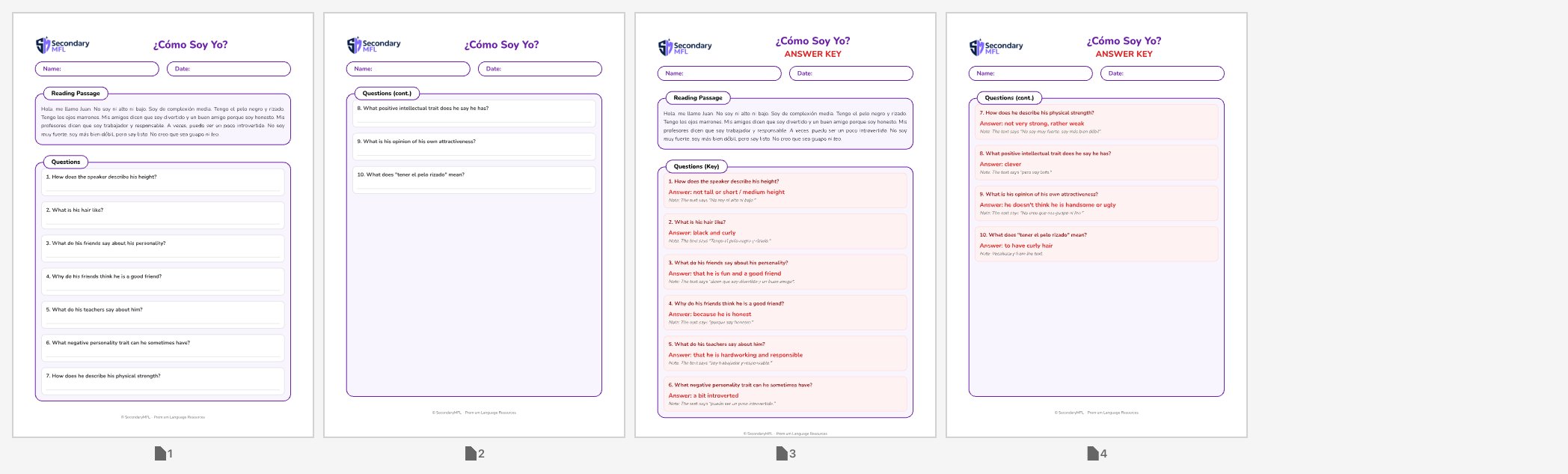 Spanish ¿Cómo Soy Yo? — KS3 | SecondaryMFL