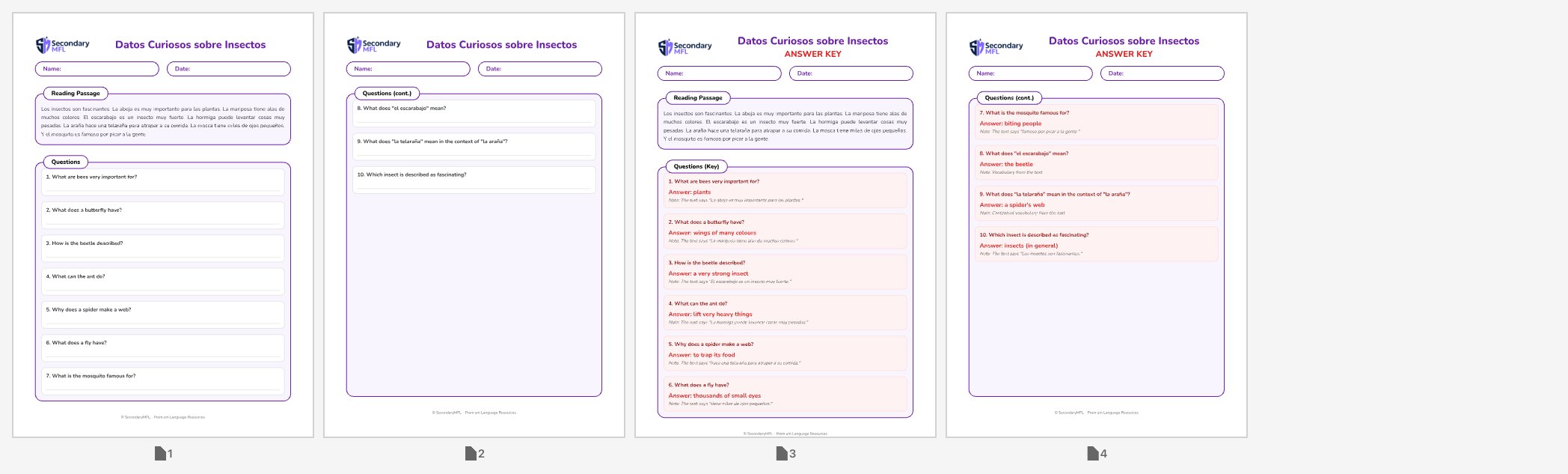 Spanish Datos Curiosos sobre Insectos — KS3 | SecondaryMFL