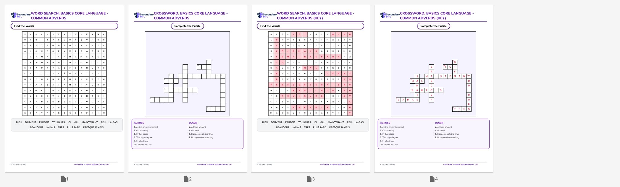 French Basics Core Language - Common Adverbs - Activity Pack | SecondaryMFL