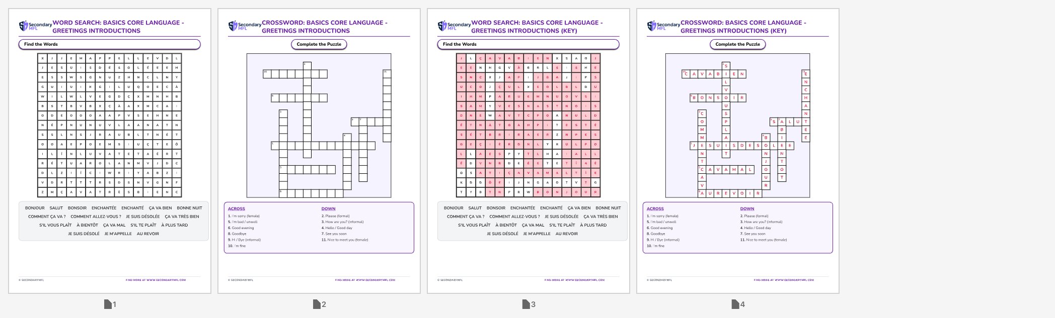 French Basics Core Language - Greetings Introductions - Activity Pack ...