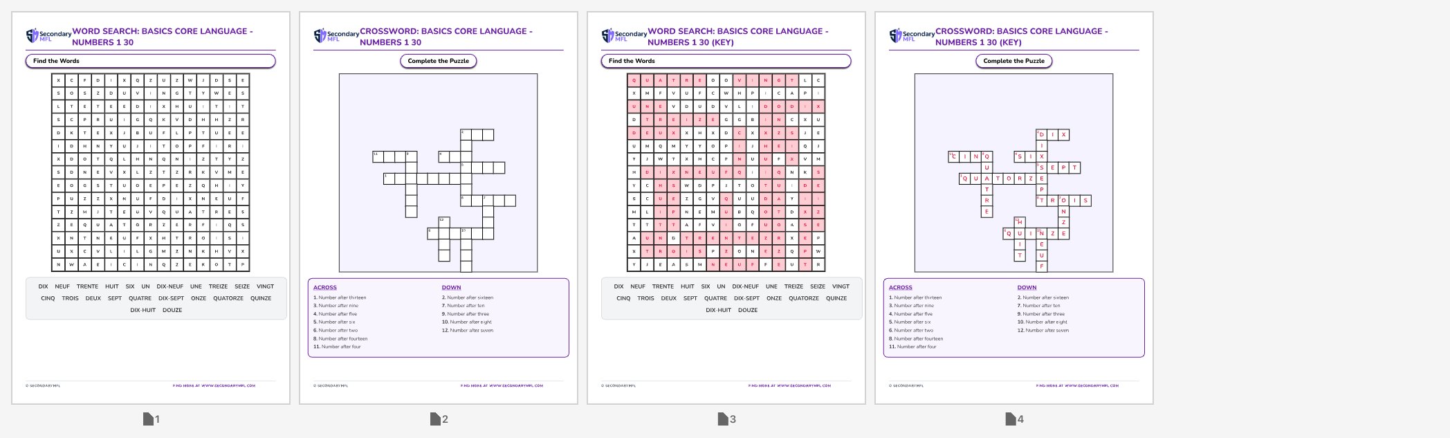 French Basics Core Language - Numbers 1 30 - Activity Pack | SecondaryMFL
