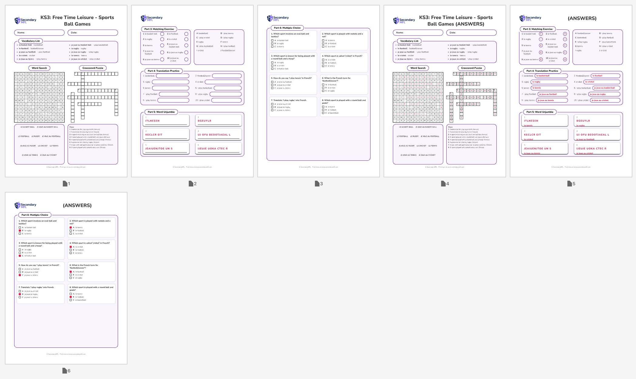 KS3 French Activity Pack: Ball Games & JOUER à | SecondaryMFL