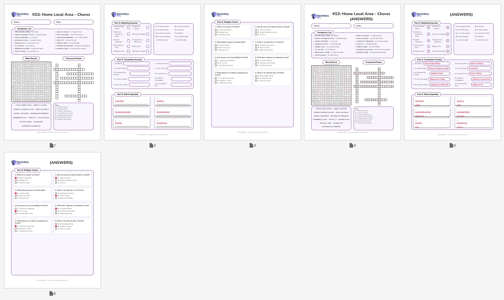 KS3 French Activity Pack: Chores and Household Tasks | SecondaryMFL
