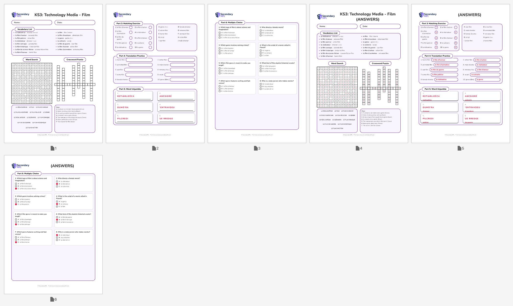 KS3 French Activity Pack: Film Genres | SecondaryMFL