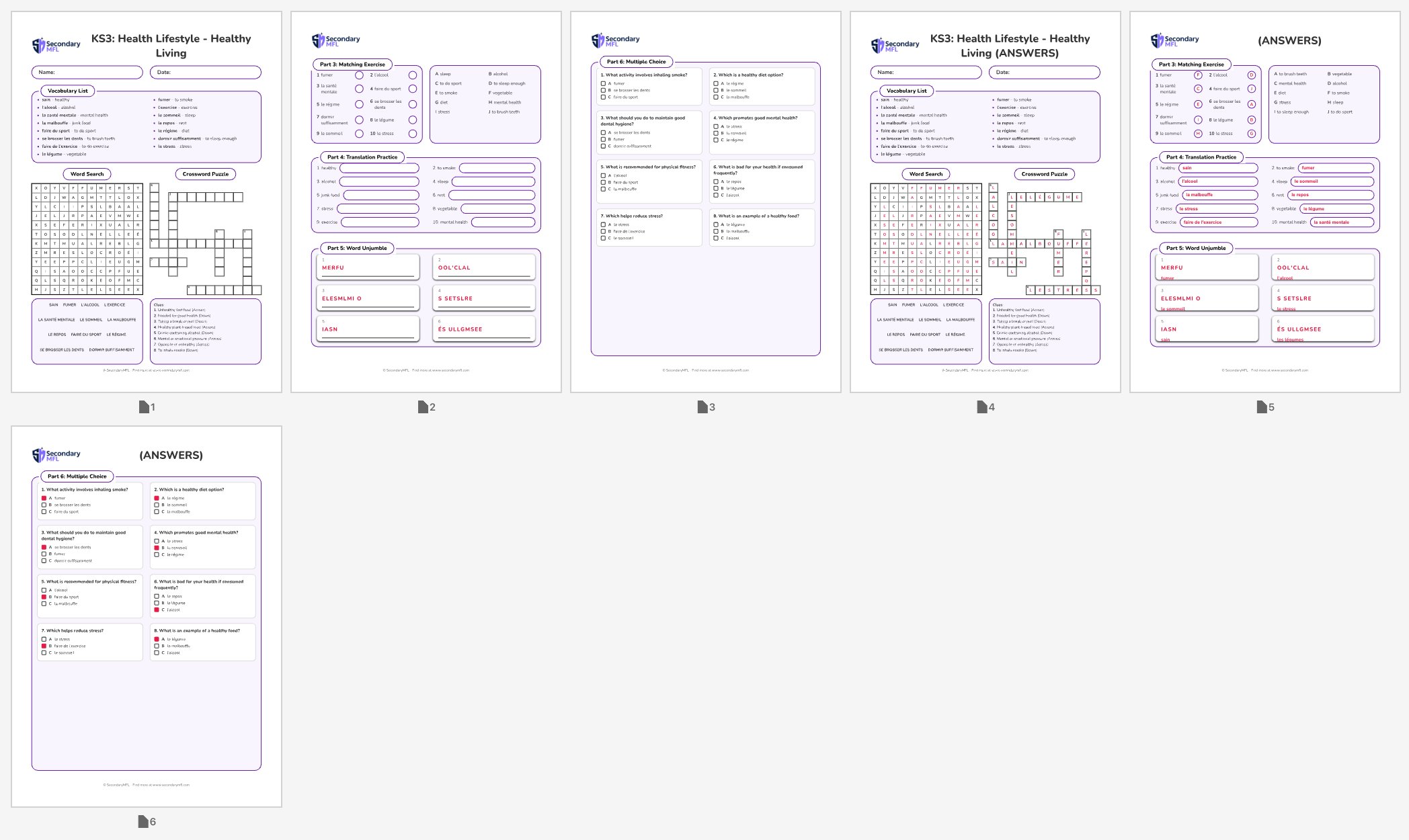 KS3 French Activity Pack: Healthy Living & Habits | SecondaryMFL