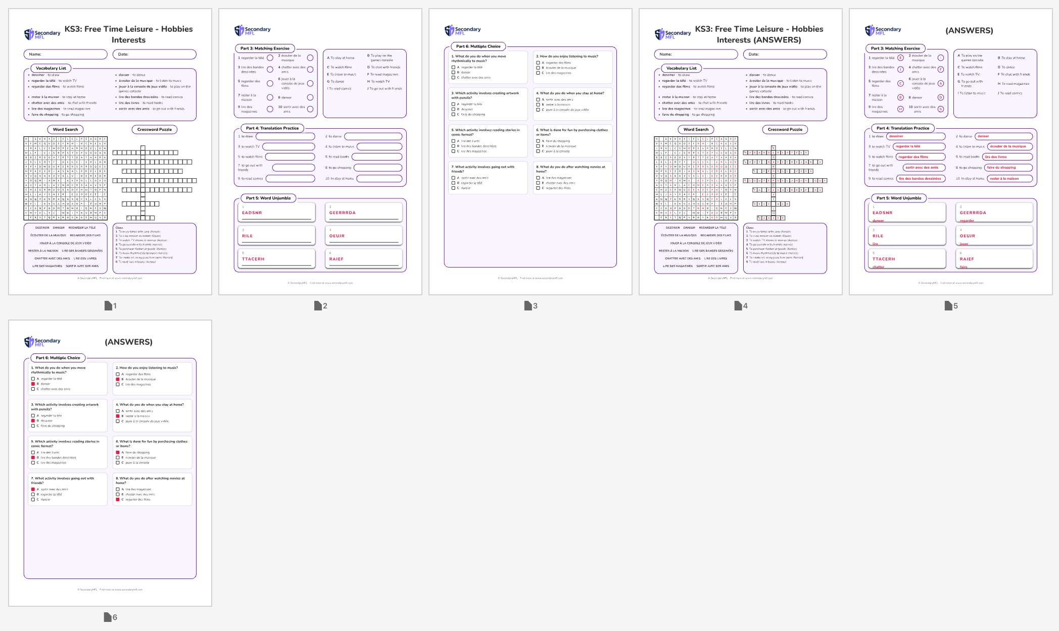 KS3 French Activity Pack: Hobbies, Interests & Preferences | SecondaryMFL