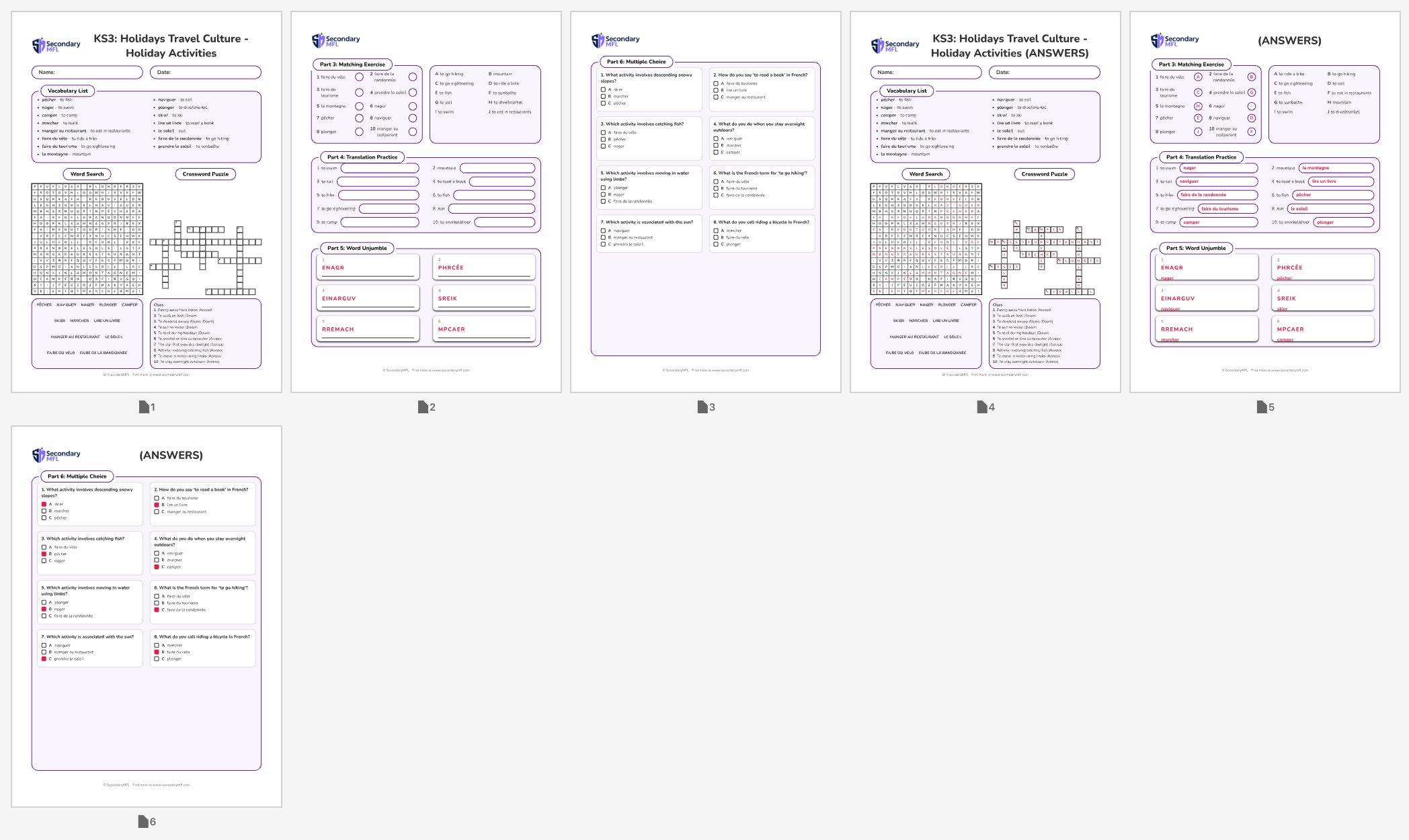 KS3 French Activity Pack: Holiday Activities & Verbs | SecondaryMFL