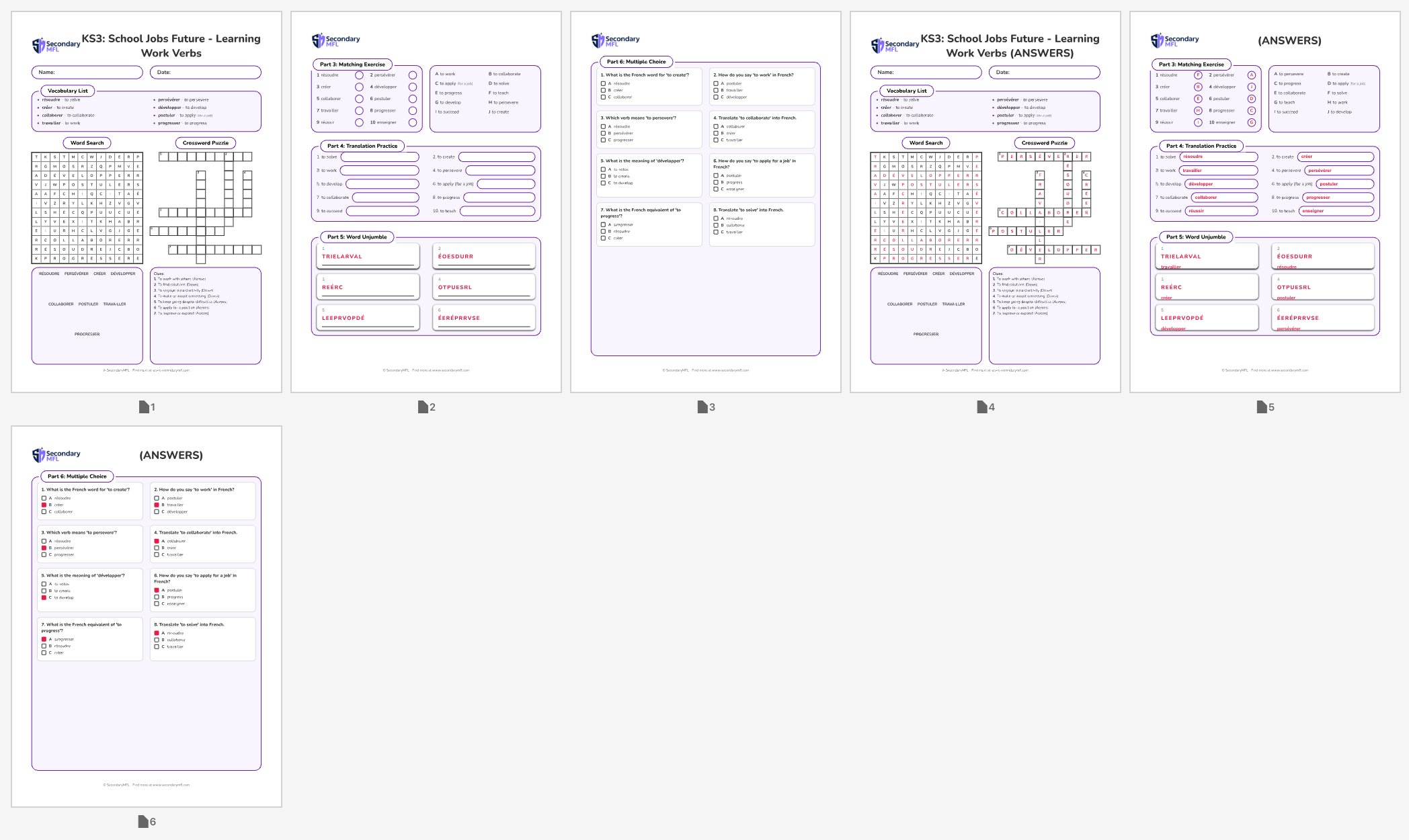 KS3 French Activity Pack: Learning and Work Verbs | SecondaryMFL