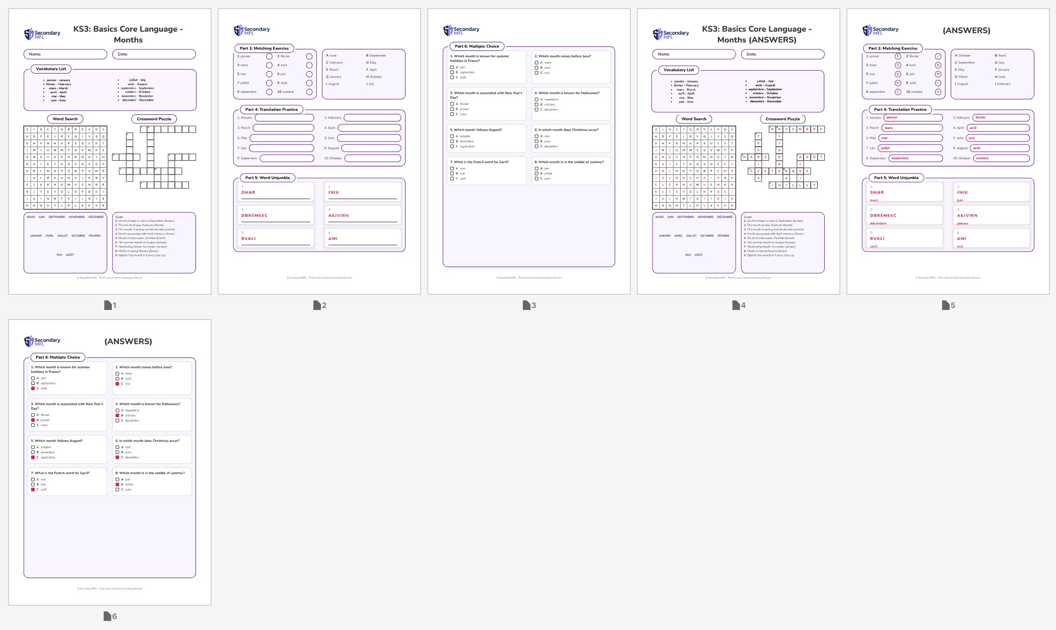 KS3 French Activity Pack: Months of the Year | SecondaryMFL