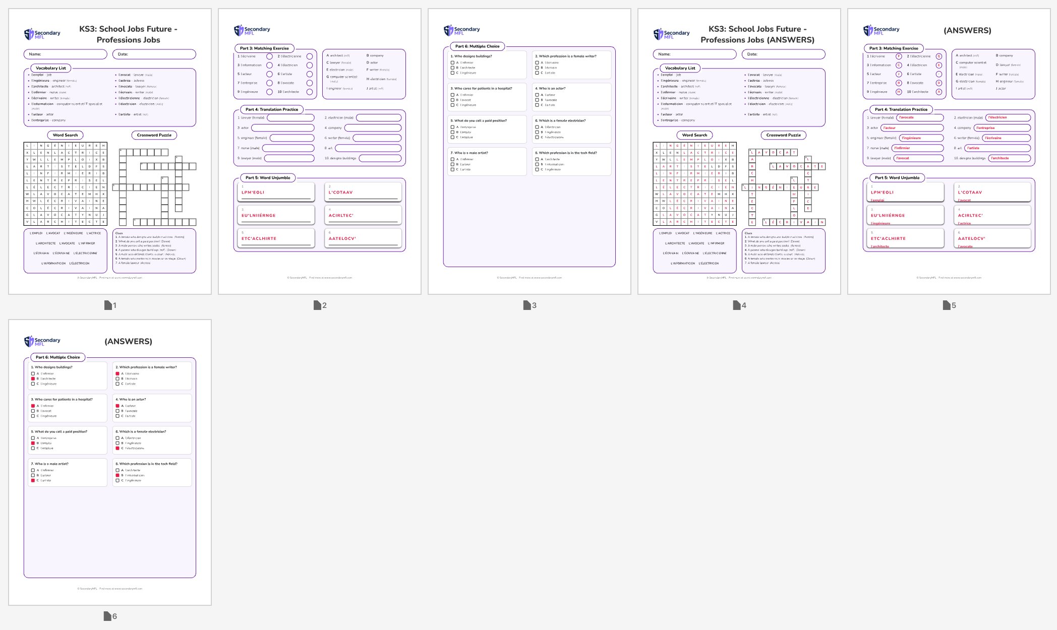 KS3 French Activity Pack: Professions and Jobs | SecondaryMFL
