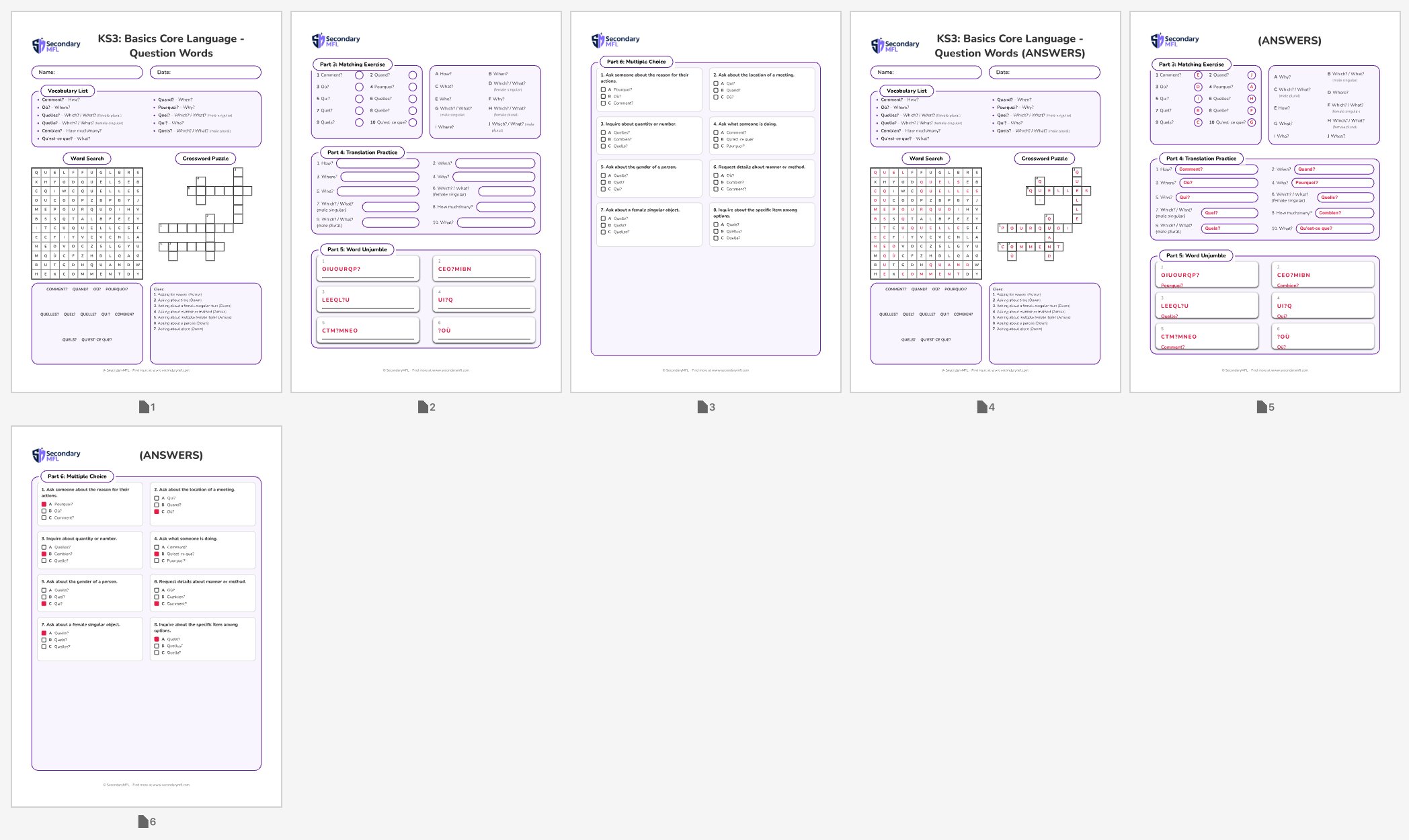 KS3 French Activity Pack: Question Words (Interrogatives) | SecondaryMFL
