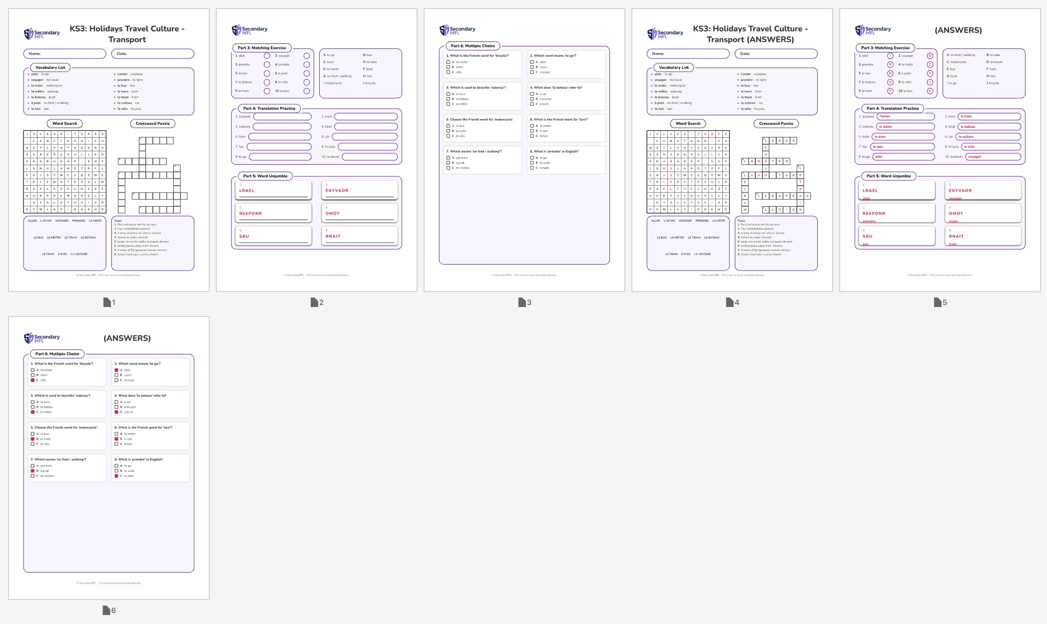 KS3 French Activity Pack: Transport and Travel Verbs | SecondaryMFL