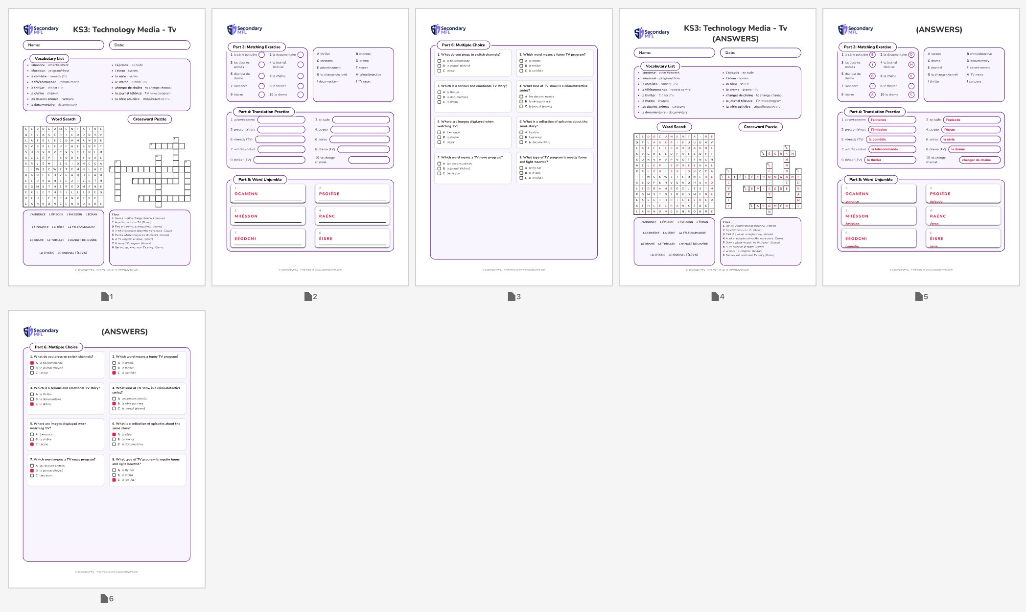 KS3 French Activity Pack: TV and Media Vocabulary | SecondaryMFL