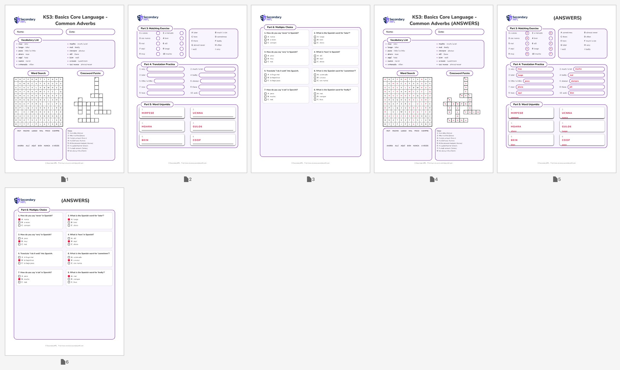 KS3 Spanish Activity Pack: Common Adverbs & Frequency | SecondaryMFL