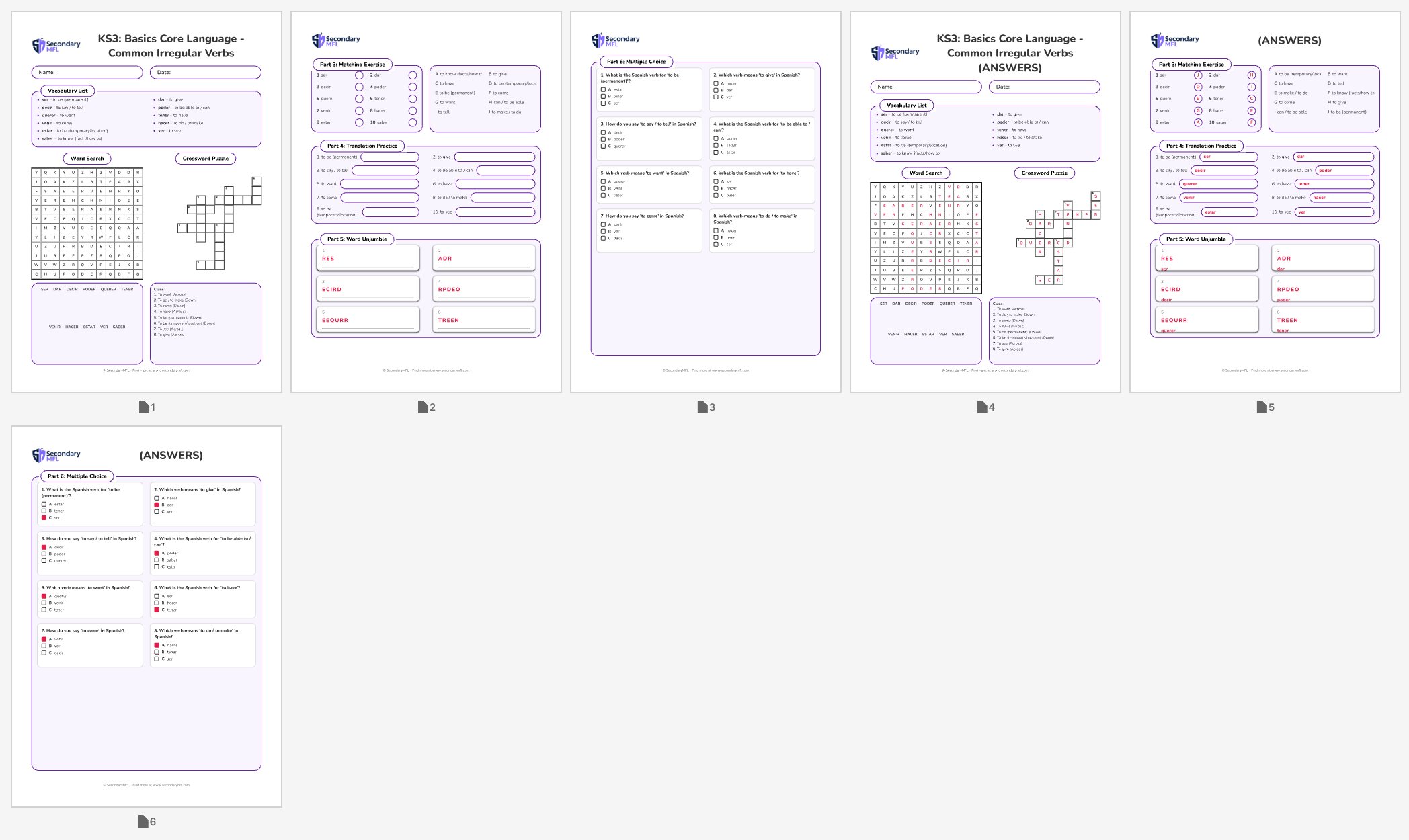 KS3 Spanish Activity Pack: Common Irregular Verbs | SecondaryMFL