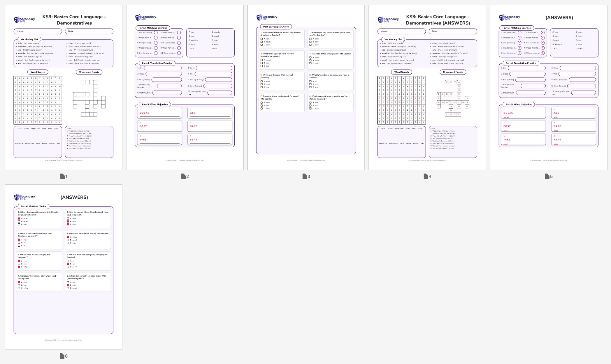 KS3 Spanish Activity Pack: Demonstrative Pronouns | SecondaryMFL