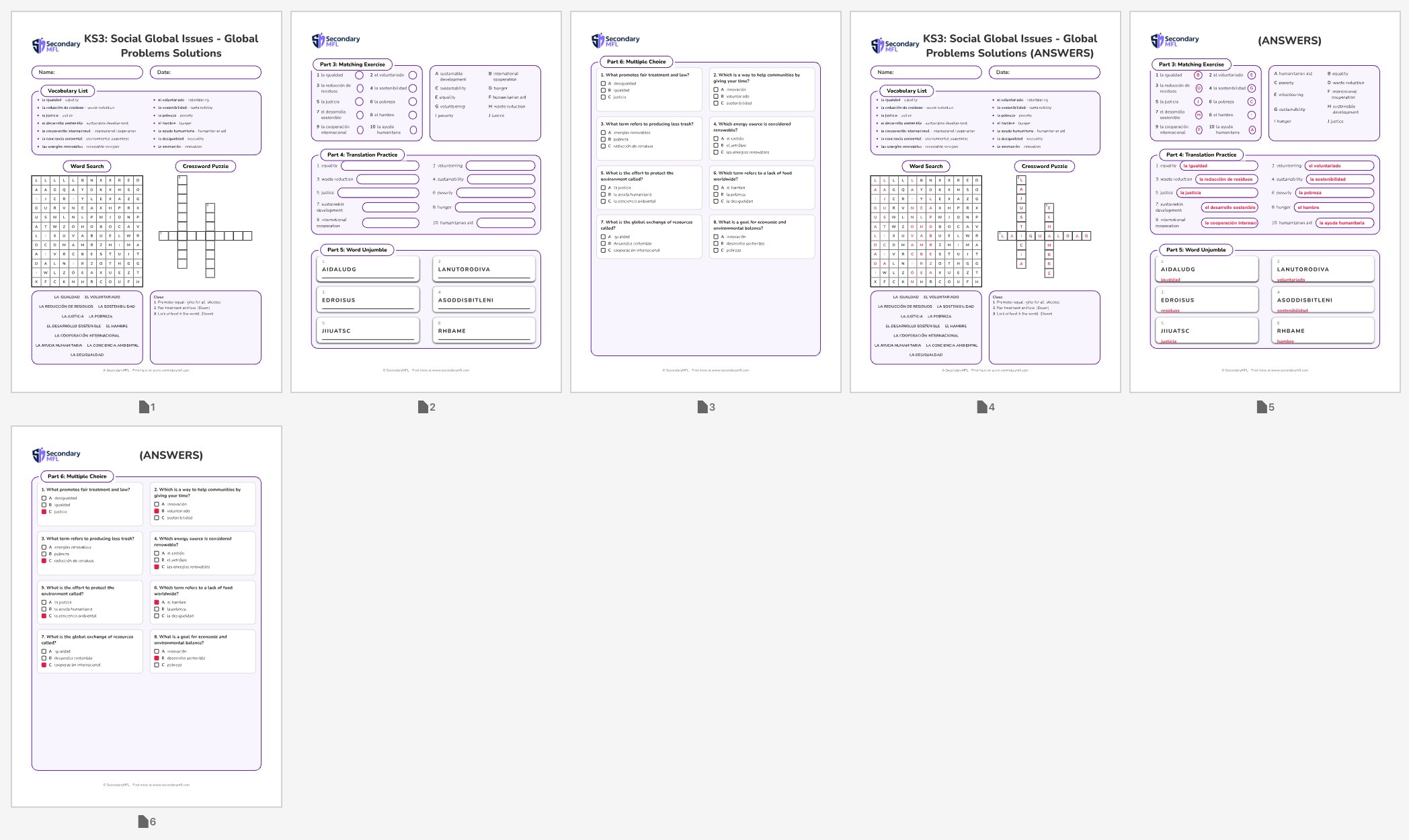 KS3 Spanish Activity Pack: Global Problems & Solutions | SecondaryMFL