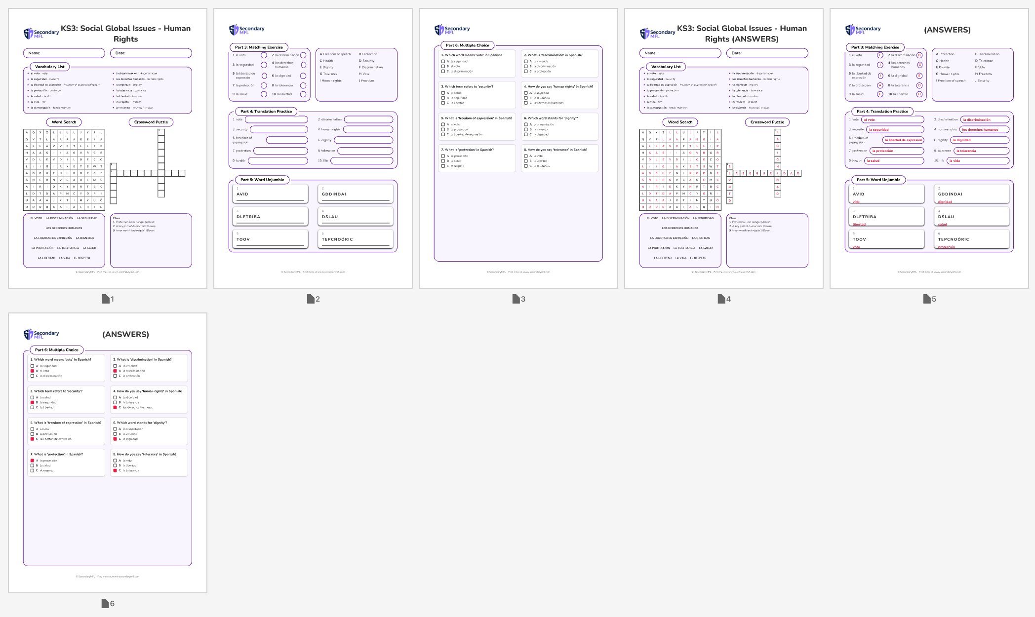 KS3 Spanish Activity Pack: Human Rights | SecondaryMFL