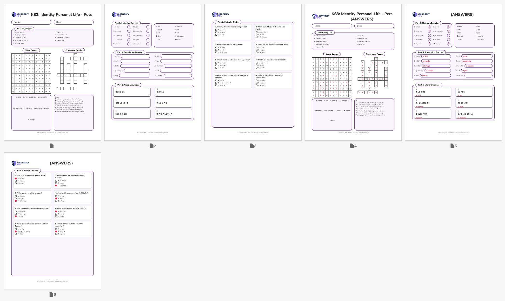 KS3 Spanish Activity Pack: Pets & Domestic Animals | SecondaryMFL