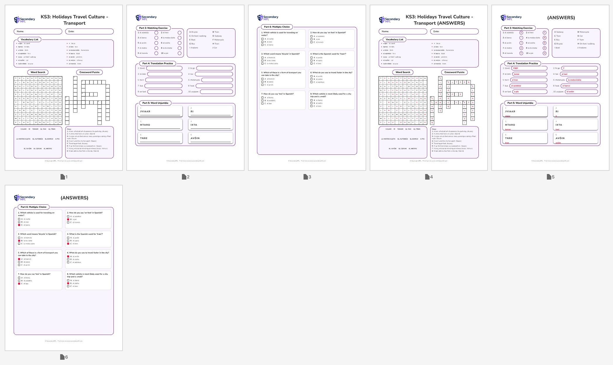 KS3 Spanish Activity Pack: Transport | SecondaryMFL