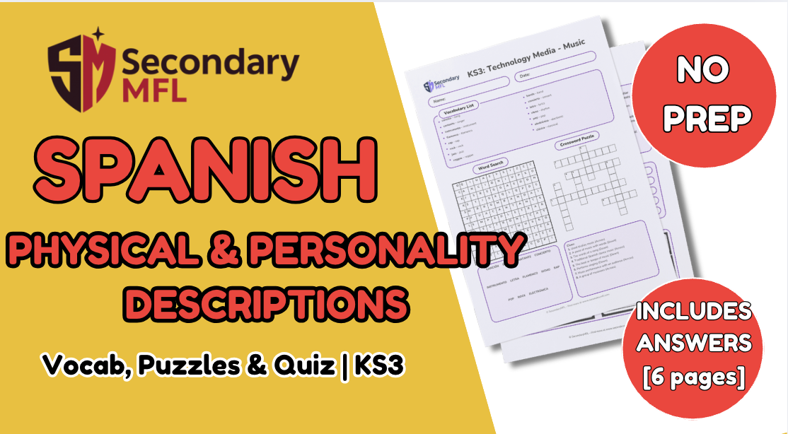 KS3 Spanish Activity Pack: Physical & Personality Descriptions ...