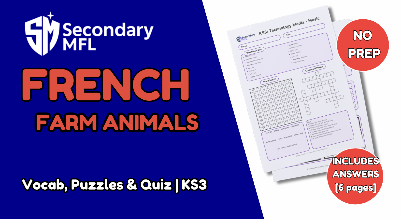 KS3 French Activity Pack: Farm Animals (Les Animaux de la Ferme ...