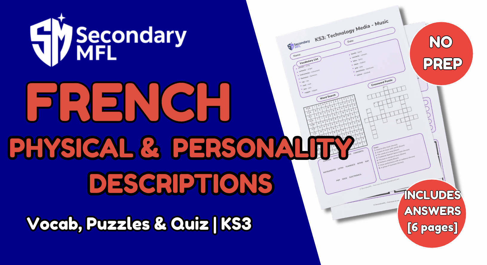 KS3 French Activity Pack: Physical and Personality Descriptions ...
