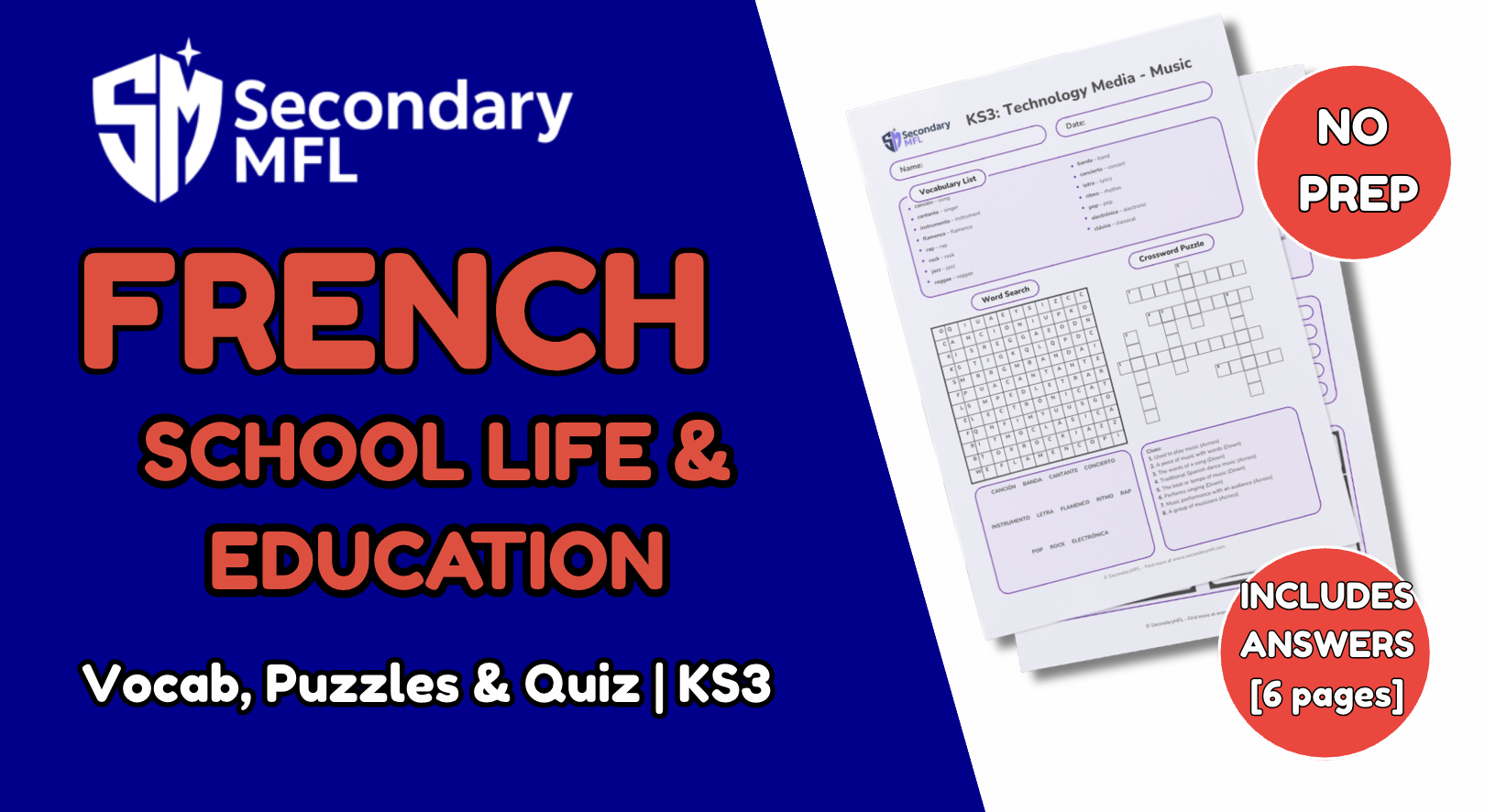 KS3 French Activity Pack: School Life and Education Vocabulary ...