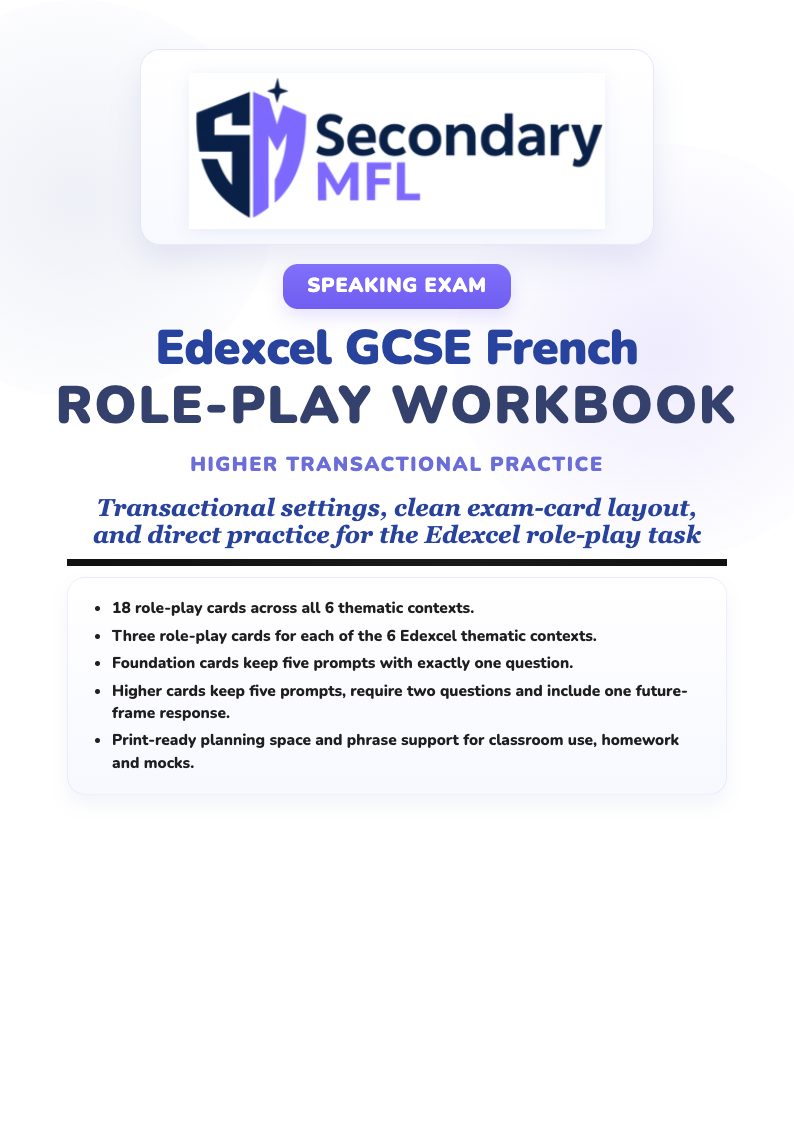 Edexcel GCSE French Role-Play Higher Workbook | SecondaryMFL