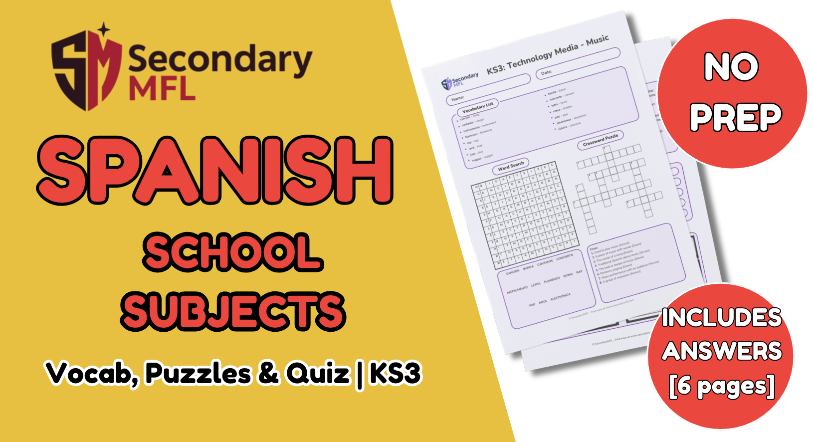 KS3 Spanish Activity Pack: School Subjects | SecondaryMFL