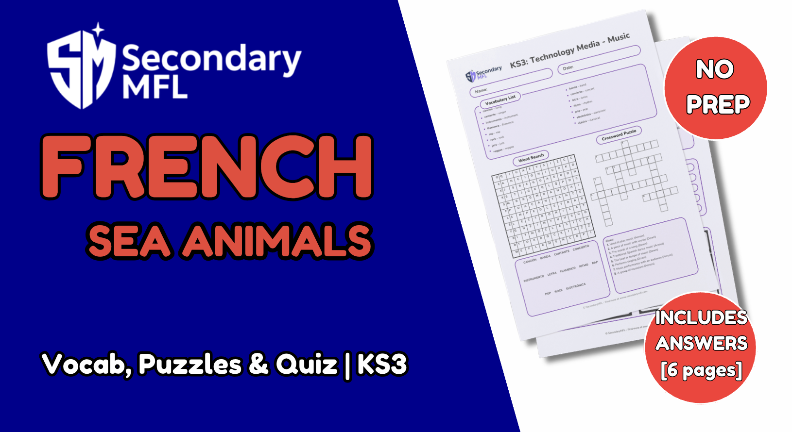 KS3 French Activity Pack: Sea Animals Vocabulary | SecondaryMFL