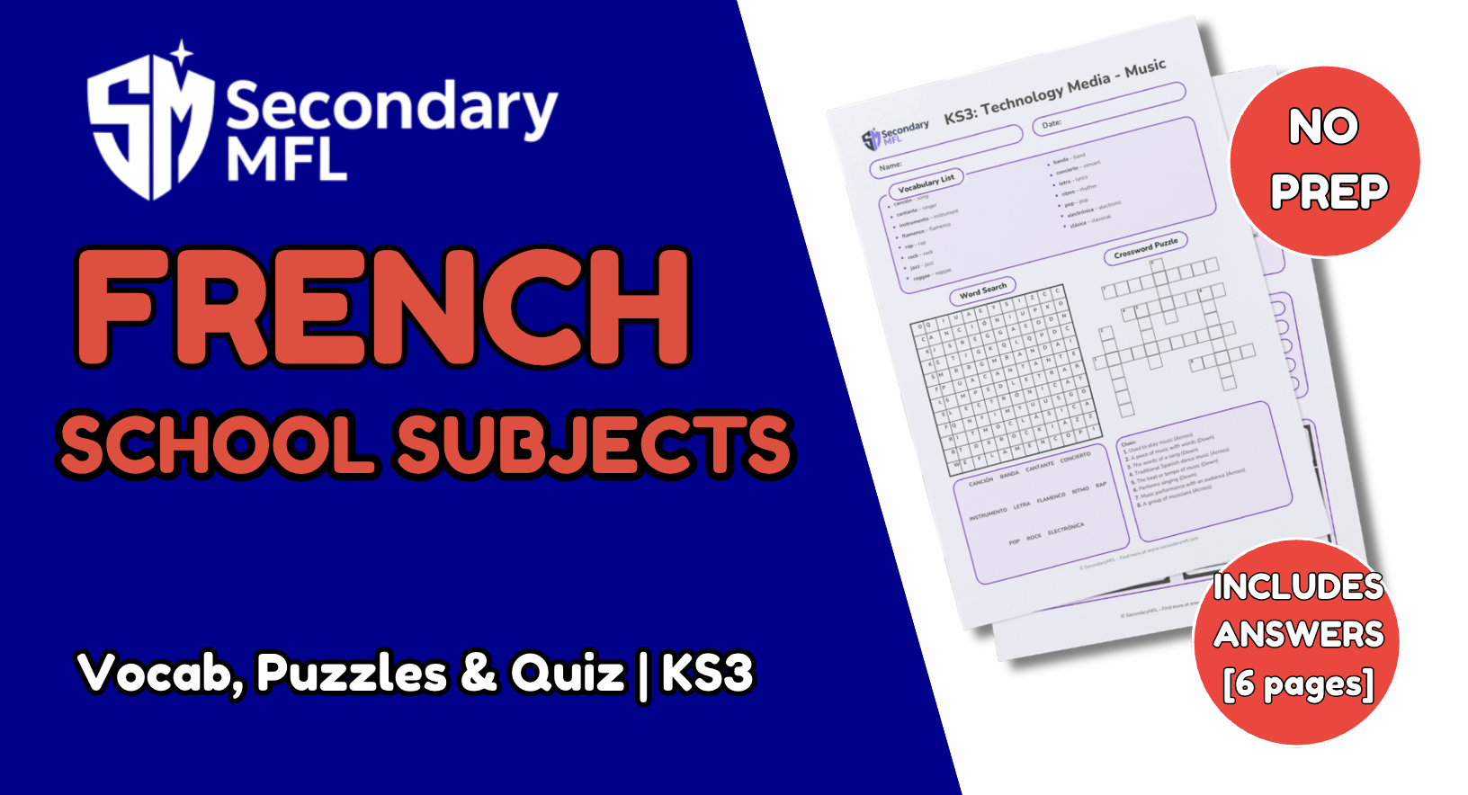KS3 French Activity Pack: School Subjects | SecondaryMFL