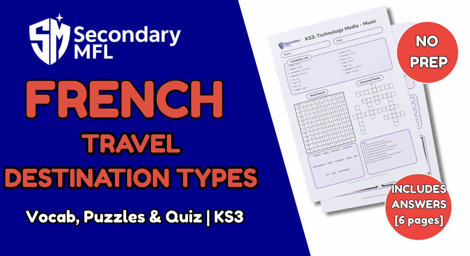 KS3 French Activity Pack: Travel Destination Types | SecondaryMFL