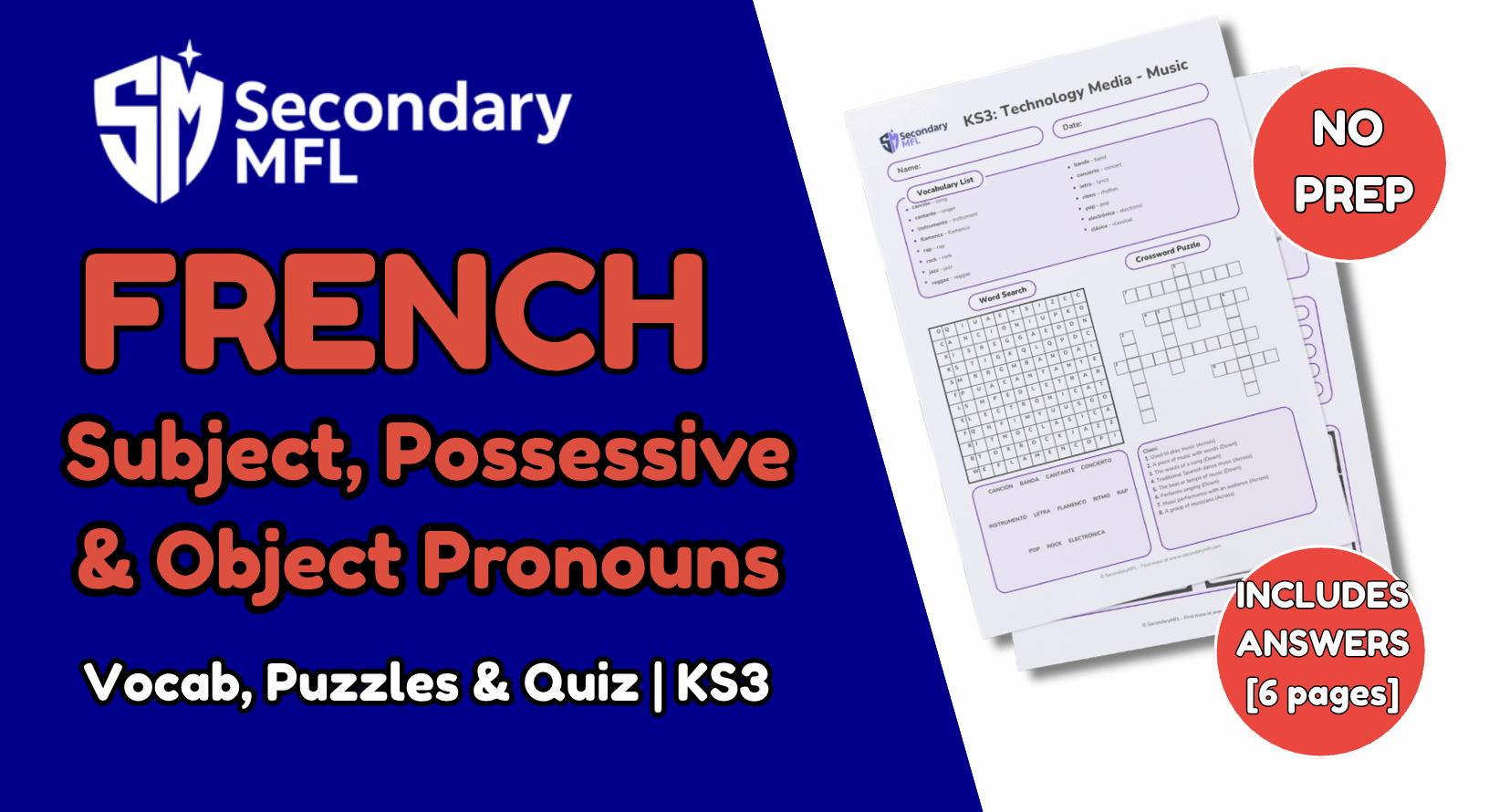 KS3 French Activity Pack: Subject, Possessive & Object Pronouns ...
